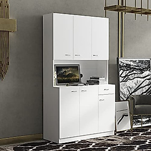 Cabinet, Large Kitchen Storage Cabinet Buffet Cabinet 71" Freestanding Kitchen Pantry Cabinet Cupboard with 6 Doors and 1 Drawer Versatile Wardrobe & Kitchen Cabinet Craft Storage Cabinet (White)