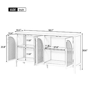 Bellemave Accent Storage Cabinet Buffet Cabinet Freestanding Storage Sideboard with Artificial Rattan Doors & Metal Handles, Entryway Cabinet for Living Room Office Bedroom, Kitchen (Black)