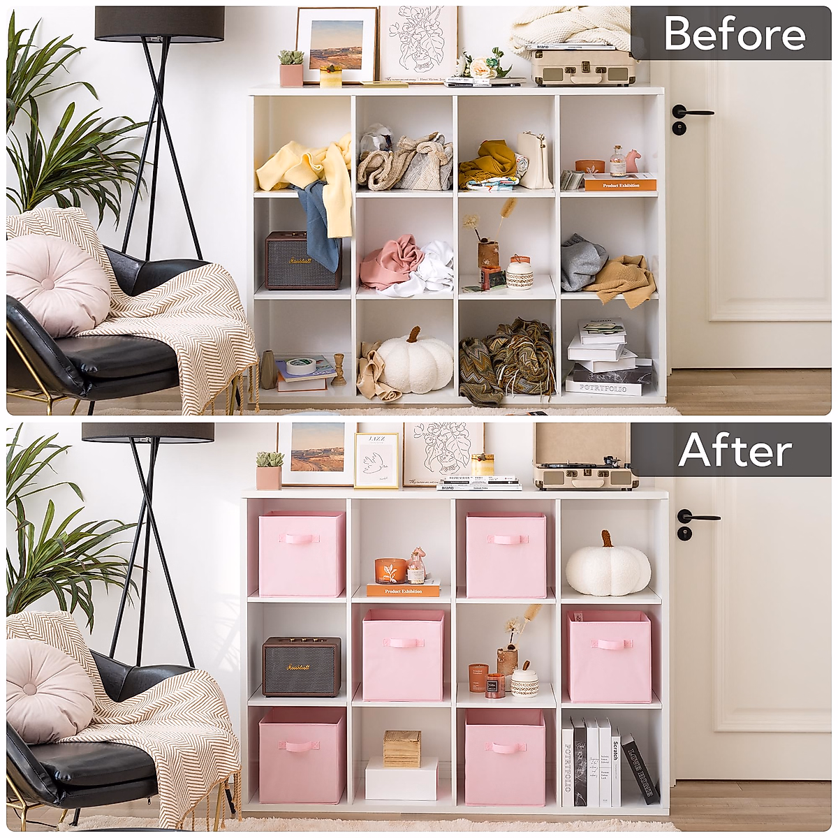 GRANNY SAYS Cube Storage Bins, 11 Inch Storage Cube Organizer, Collapsible Fabric Storage Cubes with Handle, Closet Baskets for Organization, Shelf Basket for Shelves, Pink, 6-Pack