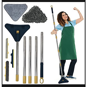 Wall Mop Wall Cleaner with Long Handle, Baseboard Duster Scrubber, Ceiling Wall Cleaner Mop, Wall Mop Triangle Rotatable Cleaning Mop for Floor, Ceiling and Wall (Blue)