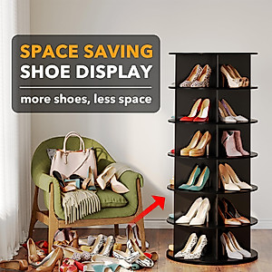SpaceAid Black 6-Tier Spinning Rotating Shoe Rack Organizer, Shoe Display Tower Lazy Susan, Revolving Shoes Rack StorageOrganization, 360 Vertical Bags Holder Rotate Organizer