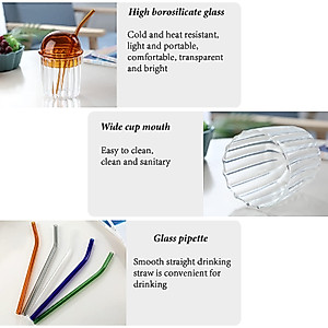 TITA-DONG Cute Drinking Glasses with Glass Dome Lid and Straw, Reusable Wide Mouth Smoothie Cups 15oz Glass Coffee Iced Cup Tumbler Glass Bubble Tea Cup for Coke Soda Home Office Bar(White)