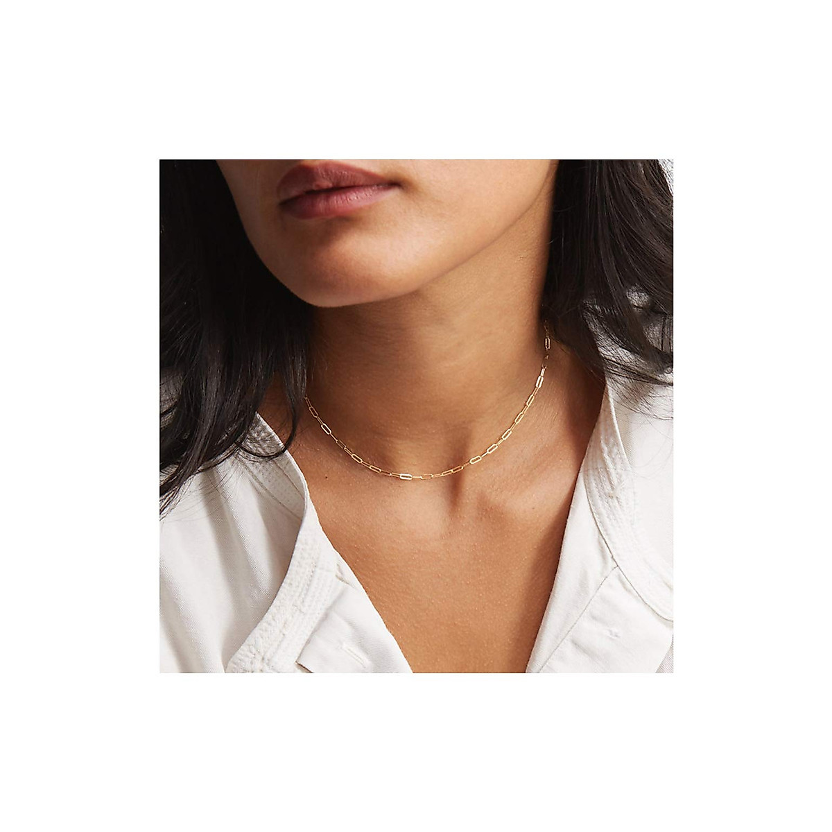 Lcherry Dainty Paperclip Choker Necklace 14K Gold Plated Paper Clip Chain Necklace for Women
