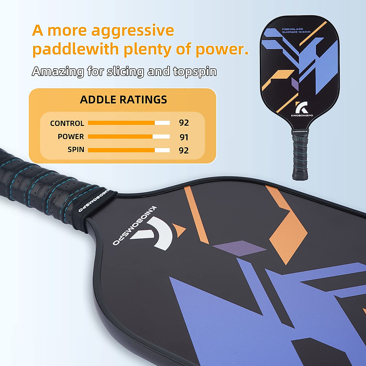 Kniobomspo Fiberglass Pickleball Paddle Set of 2-11mm Thickness with TPU Edge, Non-Slip Handle, and PP Honeycomb Core