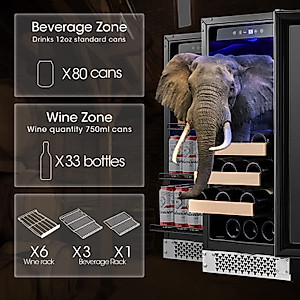 Yeego 30 inch Wine and Beverage Refrigerator&Wine and Beer Fridge,Two 15" Wine Beverage Coolers Under Counter Freestanding Wine Beer Fridge, Hold 33 Bottles and 80 Cans (Two Pack)