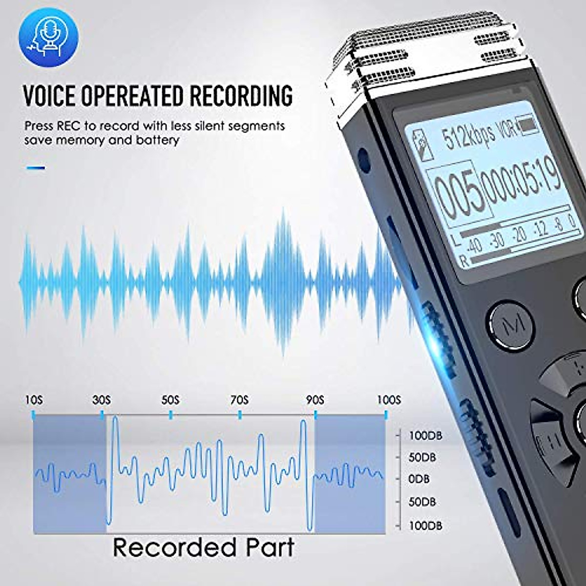 40GB Digital Voice Recorder for Lectures Meetings - Portable Recording Devices with Playback, Line-in, Password, USB Rechargeable