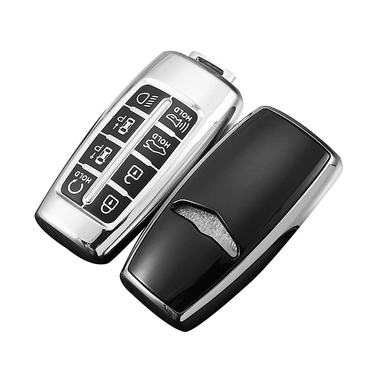 HIBEYO Key Fob Cover for Genesis G80 GV80 G70 GV70 2021 2022 Soft TPU Key Shell Case with Keychain Car Accessories Replacement Smart Remote Key 8 Button-Silver