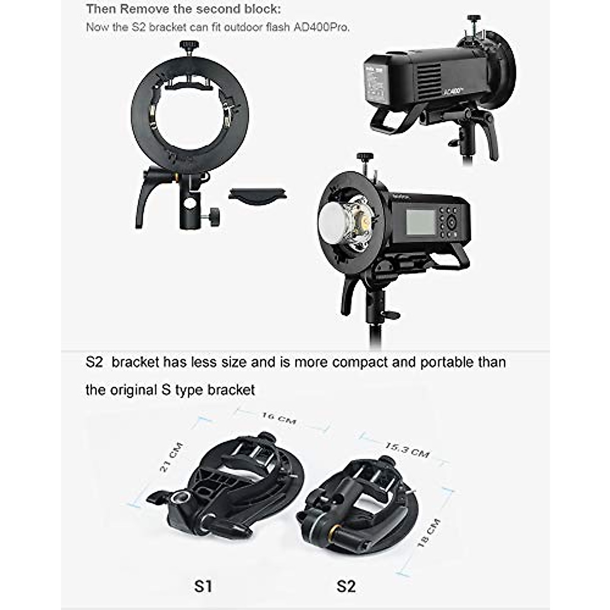 Godox S2 S-Type Speedlite Bracket Bowens Mount Holder for Godox V1 AD200Pro AD400Pro AD200 V860II TT685 TT600 TT350 Flash Strobe Speedlight