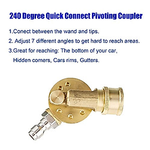 M MINGLE Gutter Cleaner Attachment, Pivoting Coupler for Pressure Washer Nozzle, 240 Degree Rotation, 1/4 Inch Quick Connect, 4500 PSI