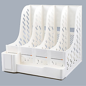 4 Compartments Storage Organiser Box Magazine File Holder, Sturdy Plastic Desk Organizers and Storage File Folder for Office Organization, Binder Organizer with