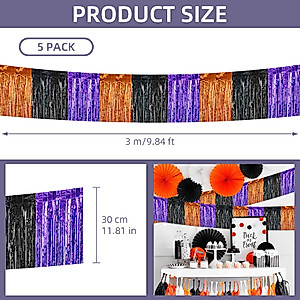 Ohiyoo 5 Pack 10 Feet Halloween Foil Fringe Garland Orange Black Purple Fringe Garland Metallic Tinsel Streamers Fringe Backdrop Banner for Halloween Parade Floats Halloween Party Decoration