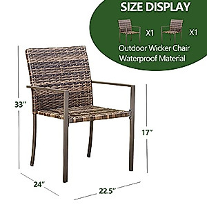Mxfurhawa Patio Dining Chairs Set of 2 Outdoor PE Stackable Wicker Chairs Quick Dry Outdoor Arm Chairs for Backyard Lawn & Garden All-Weather Resistant, Brown