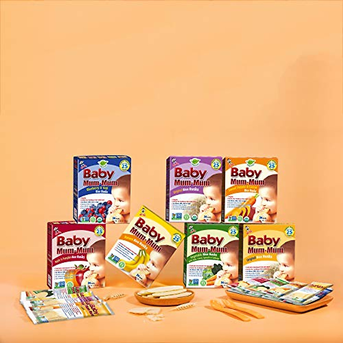 Baby Mum-Mum Rice Rusks, Vegetable, 24 Pieces (Pack of 6) Gluten Free, Allergen Free, Non-GMO, Rice Teether Cookie for Teething Infants