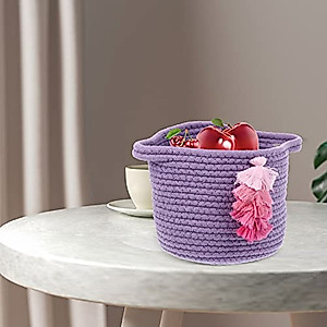 Woven Cotton Rope Nesting Bowls Small Basket Cute Closet Bins Mini Table Basket Organizer Decorative Woven Basket Storage Baskets Purple Round Woven Basket
