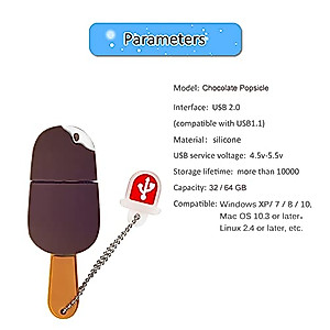 64GB USB Flash Drive Chocolate Popsicle Shaped, BorlterClamp Novelty USB Drive Thumb Drive Memory Stick for External Data Storage