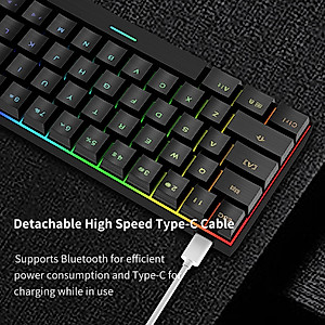 Fitlink Metal Keycaps Mechanical Gaming Keyboard with Blue Switches, Support USB Bluetooth Connection, 15 RGB LED Backlit, for Windows Mac PC(Black)