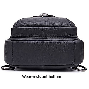 BULLCAPTAIN Genuine Leather Men Sling Crossbody Bag Backpack Outdoor Hiking Travel Chest Bag Daypack (Black)