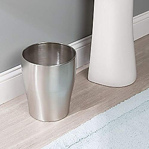 mDesign Steel 1.67 Gallon Trash Can Small Round Wastebasket Metal Garbage Container Recycle Bin for Waste, Recycling in Bathroom, Kitchen, Bedroom, Home Office, Outdoor Trashcan - Polished