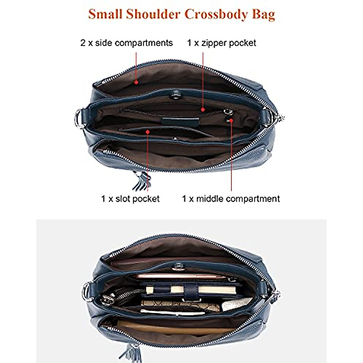 Over Earth Genuine Leather Handbags for Women Crossbody Bag Ladies Shoulder Hobo Purse Small(O111-2E Indigo Blue)