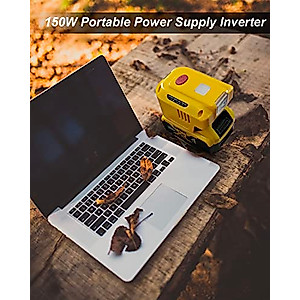 150W Power Inverter Generator Fit for Dewalt 18V 20V MAX XR Li-ion Battery, DC 20V to AC 110V-120V Portable Power Station with Dual USB Outlet and AC Outlet and 200LM LED Light Battery Inverter