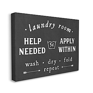 Stupell Industries Vintage Help Wanted Laundry Room Sign Black White, Designed by Lettered and Lined Canvas Wall Art, 16 x 20