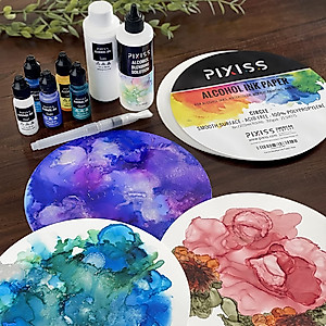 Circle Alcohol Ink Paper - 25 Round Sheets Pixiss Heavy Weight Art Paper for Alcohol Ink & Watercolor - Extra Smooth Synthetic Paper A4 8x12 inches, 300gsm