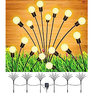 6Pack Firefly Garden Lights Solar Outdoor,8LED Solar Garden Lights, Sway by Wind, Waterproof Solar Outdoor Lights Decorative with Remote 8 Lighting Mode for Landscape Pathway Yard decorations outdoor
