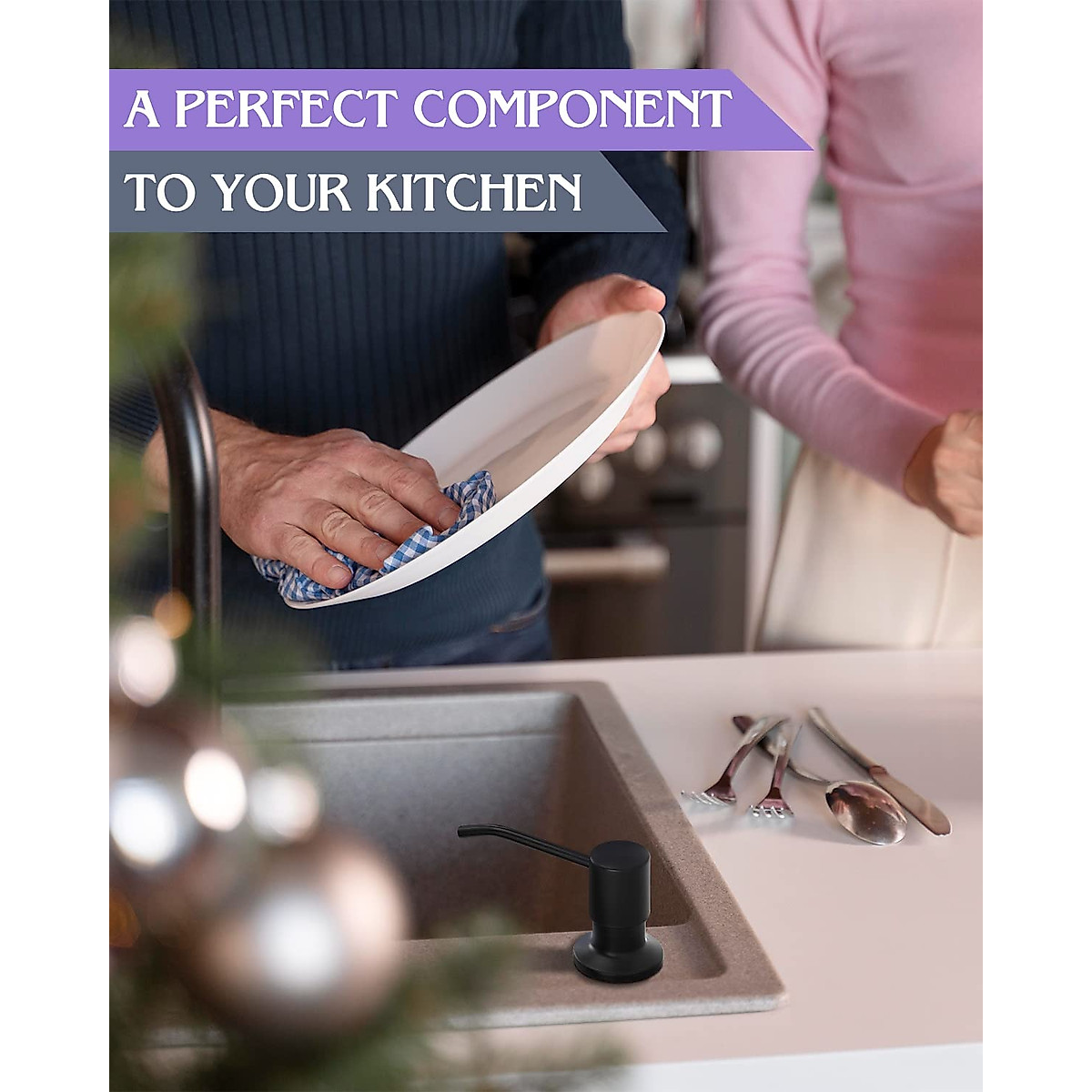 Hoanmpy Kitchen Sink Soap Dispenser,Built in,Stainless Steel(Black Matte), in Counter Soap Dispenser,Pump Set for Dish Soap or Lotion, 17 OZ，in Sink Soap Dispenser