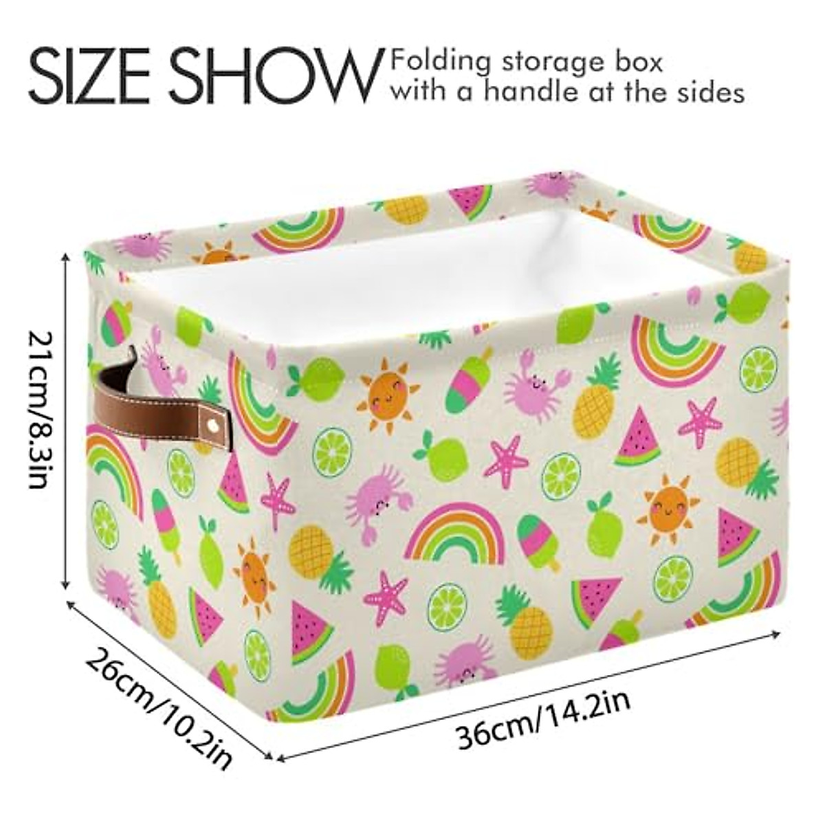 Cute Rainbow Summer Times Storage Basket Bins Collapsible Toy Storage Bins with Handles Laundry Baskets for Living Room Clothes Nursery Closet Shelf Playroom,1 pcs