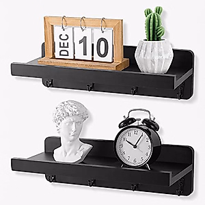vrupin Natural Solid Wood Floating Shelves Set of 2, Floating Shelves Wall Mounted for Bedroom, Bathroom, Living Room, Kitchen, Laundry Room Storage & Decoration (Black)
