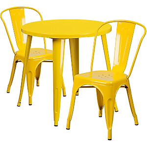 Flash Furniture Commercial Grade 30" Round Yellow Metal Indoor-Outdoor Table Set with 2 Cafe Chairs
