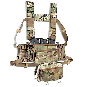 ACETAC Tactical Chest Rig with 5.56/7.62 Magazine Pouch Holder, Pistol / Wing Pouch, Molle Dangler Pouch, Adjustable H Harness (Multicam)