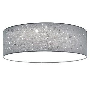 Navaris Flush Mount Ceiling Light - 15.75" Diameter Drum Lamp Shade LED Fixture with Sparkling Star Effect - Bedroom or Nursery Lighting - Light Gray