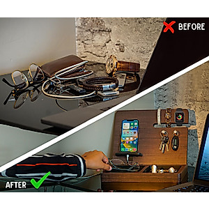 Namore | Gift for Men Husband, Anniversary, Birthday | Wood Phone Docking Station | Ideal as Office and Nightstand Organizer | Organize your Watch, Wallet, Cellphone, Keys, Airpods