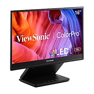 ViewSonic VP16-OLED 15.6 Inch 1080p Portable OLED Monitor with 2 Way Powered 40W USB C, Pantone Validated, Factory Calibrated, Built-in Ergonomic Stand with Protective Cover,Black