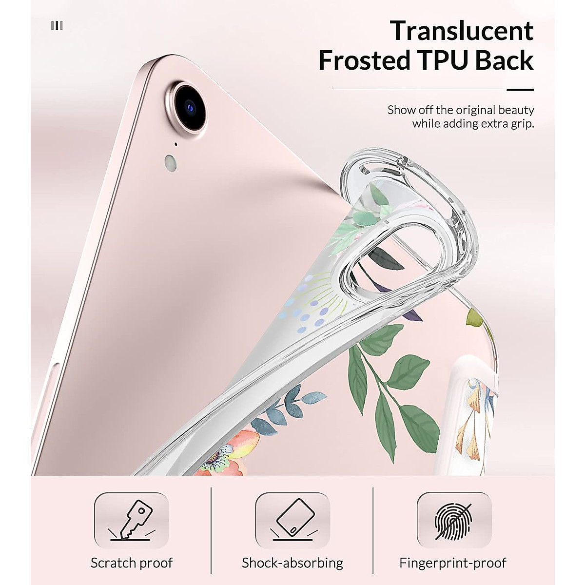 MoKo Case Fit New iPad Mini 6 2021 (6th Generation 8.3 inch), Soft TPU Translucent Frosted Back Cover Slim Smart Shell Stand Folio Case for iPad Mini, Auto Wake/Sleep, Fragrant Flowers