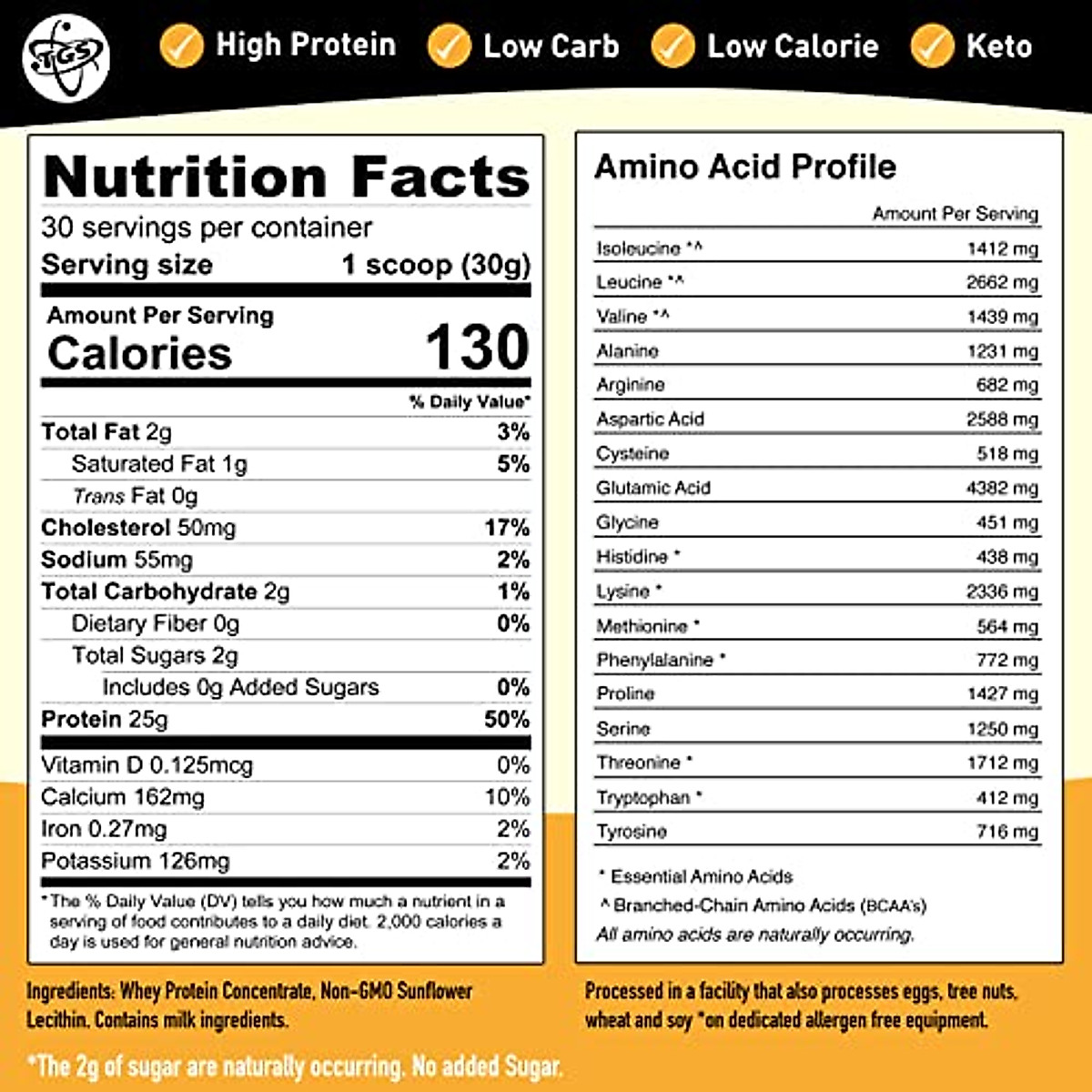 TGS 100% Whey Protein Powder Unflavored, Unsweetened, Keto Friendly - 2lb - All Natural, Low Carb, Low Calorie, Soy Free, Gluten Free, Made in USA