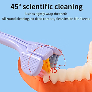 YQkoop 3-Sided Toothbrush, Soft Bristle Toothbrush with Tongue Scraper, Travel Toothbrush for Complete Teeth and Gum Care for Adults