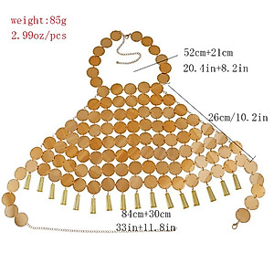 Jeweky Boho Sequins Bra Chain Gold Crop Top Body Chains Backless Beach Nightclub Rave Body Accessories Jewelry for Women and Girls