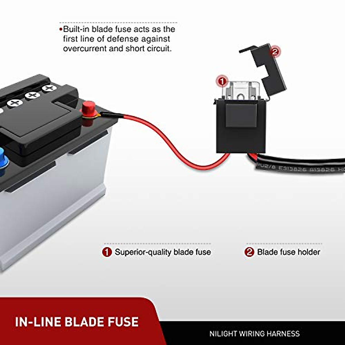 Nilight - 10036W 14AWG 11.5 Feet DT Connector Wiring Harness Kit LED Light Bar 12V On Off Switch Power Relay Blade Fuse for Off Road Lights LED Work Light-2 Leads