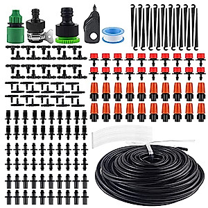 MSDADA Micro Drip Irrigation Kit, 50ft Garden Automatic Irrigation System, 1/4" Blank Distribution Tubing Hose Adjustable Nozzle, Plant Watering Kit for Garden, Patio, Greenhouse, Flower Bed, Lawn