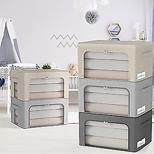 FAikhom 3 Pack Clothes Storage Bins Stackable Storage Box Large Capacity Foldable Metal Frame Storage Container Organizer with Mesh Window and Carrying Handles (Small-22L, Light Gray)