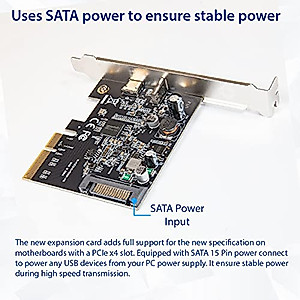 I/O CREST USB-C 3.2 Gen 2x2 + 20W QC Power Delivery PCI-e Gen 3 x4 Expansion Card SATA Powered ASMedia ASM3242