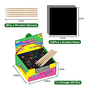 ZMLM Rainbow Scratch Mini Art Notes - 125 Magic Scratch Paper Note Cards for Kids Toy Arts Crafts DIY Party Favor Supplies for Girls Boys Birthday Halloween Christmas Stocking Stuffer Gift Box