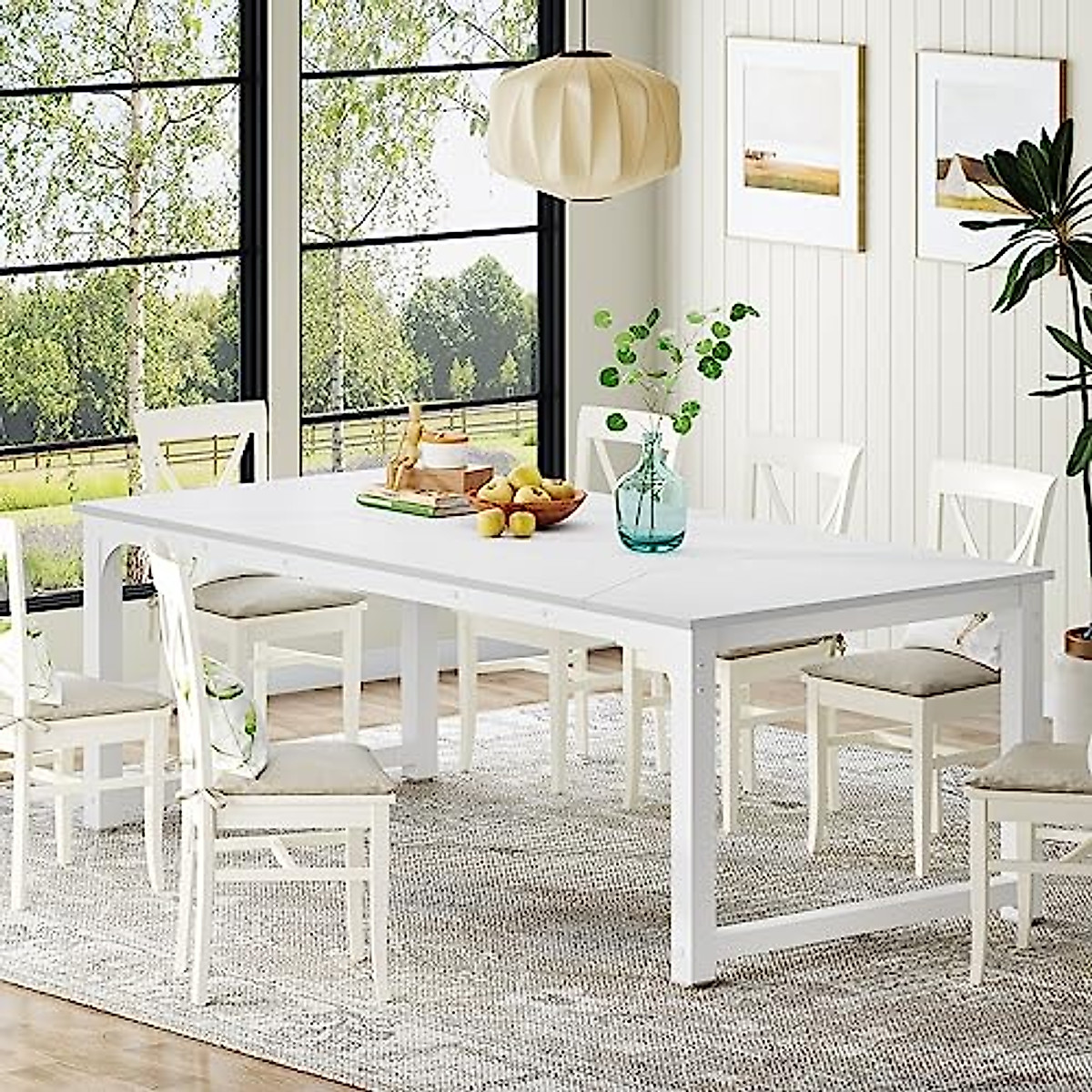 Tribesigns 78.7"x39.4" Dining Table, Industrial Kitchen Table for 6-8 Person, Rectangular Dinner Table for Dining Room Kitchen Living Room, with Heavy Duty Metal Legs, White