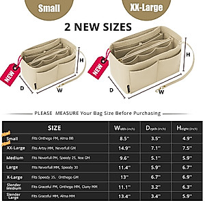 OPPOSHE Purse Organizer Insert for Handbags, Softened Felt Bag Insert Organizer for Tote, Handbag Organizer Compatible with LV, Coach, MK, Kate Spade, Goyard, Longchamp (Beige, Medium)