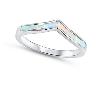 White Simulated Opal Chevron Thumb Pointed Ring .925 Sterling Silver Band Size 10
