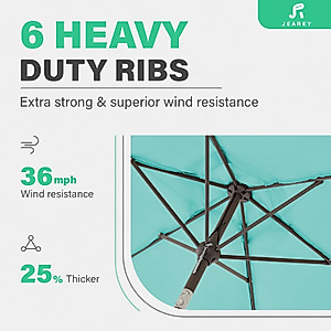 JEAREY 7.5FT Patio Umbrella Market Table Umbrella with 6 Sturdy Ribs, Push Button Tilt/Crank Outdoor Umbrella for Garden, Deck, Backyard, Pool and Beach,Teal Blue