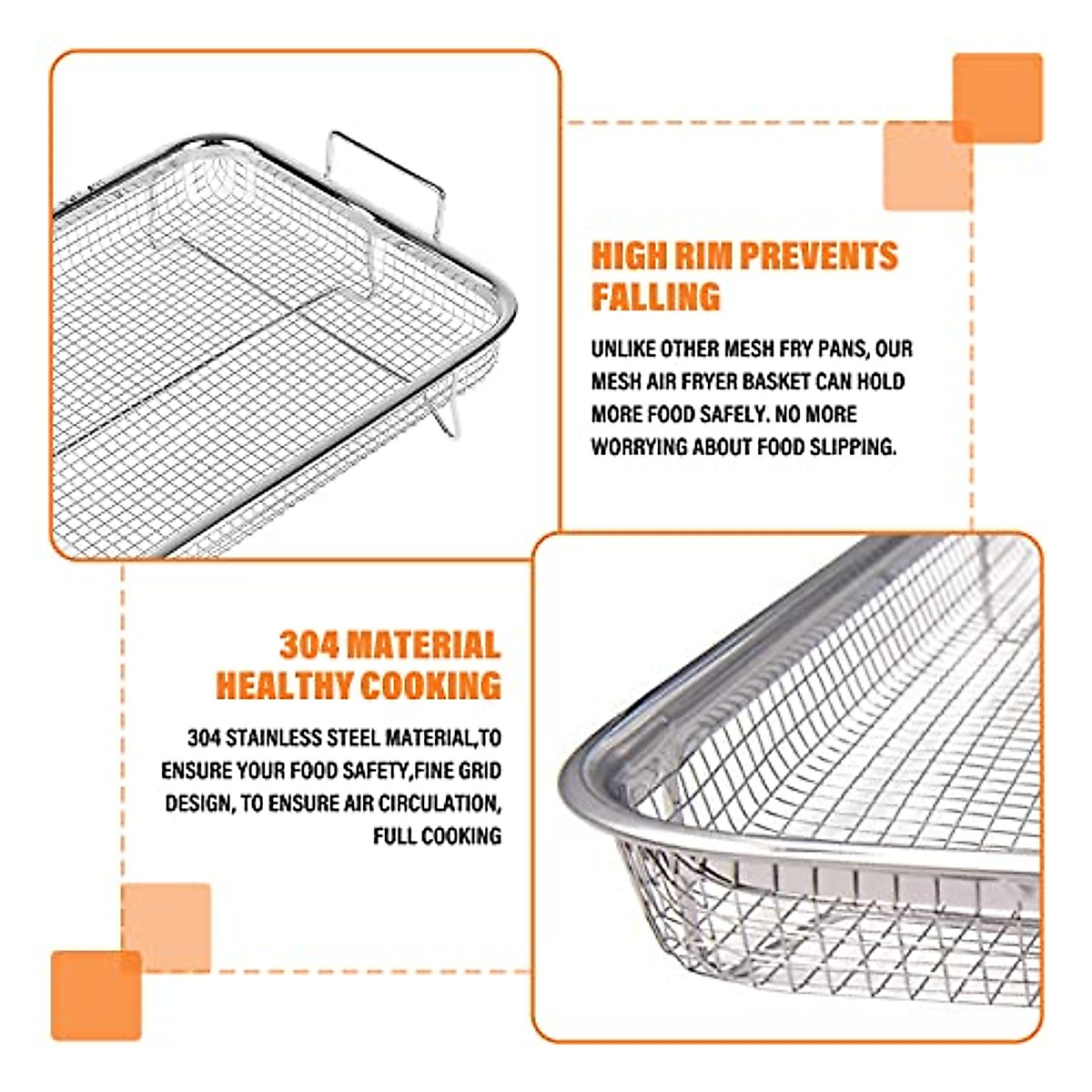 Air Fryer Basket for Oven: YIDM 2 Piece Non-Stick Mesh Oven Air Fryer Basket, Food-Grade Stainless Steel Air Fryer Basket, Cooling or Drying Used for Convection Ovens Air Fryers