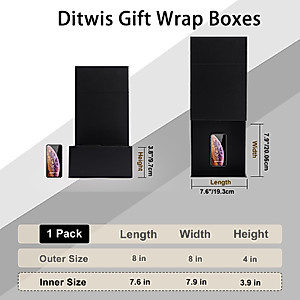 Ditwis 8x8x4 Inches Gift Box with Magnetic Closure Lid, Black Magnetic Boxes for Wedding, Groomsmen Bridesmaid Proposal, Birthdays, Mother's Day, 1 Pack